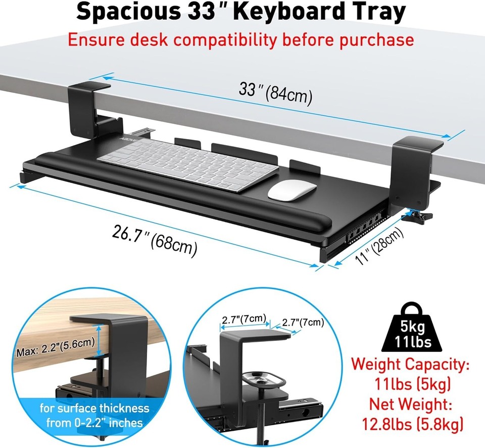 Large Above Tek Under Desk Keyboard Tray Ergonomic | eBay