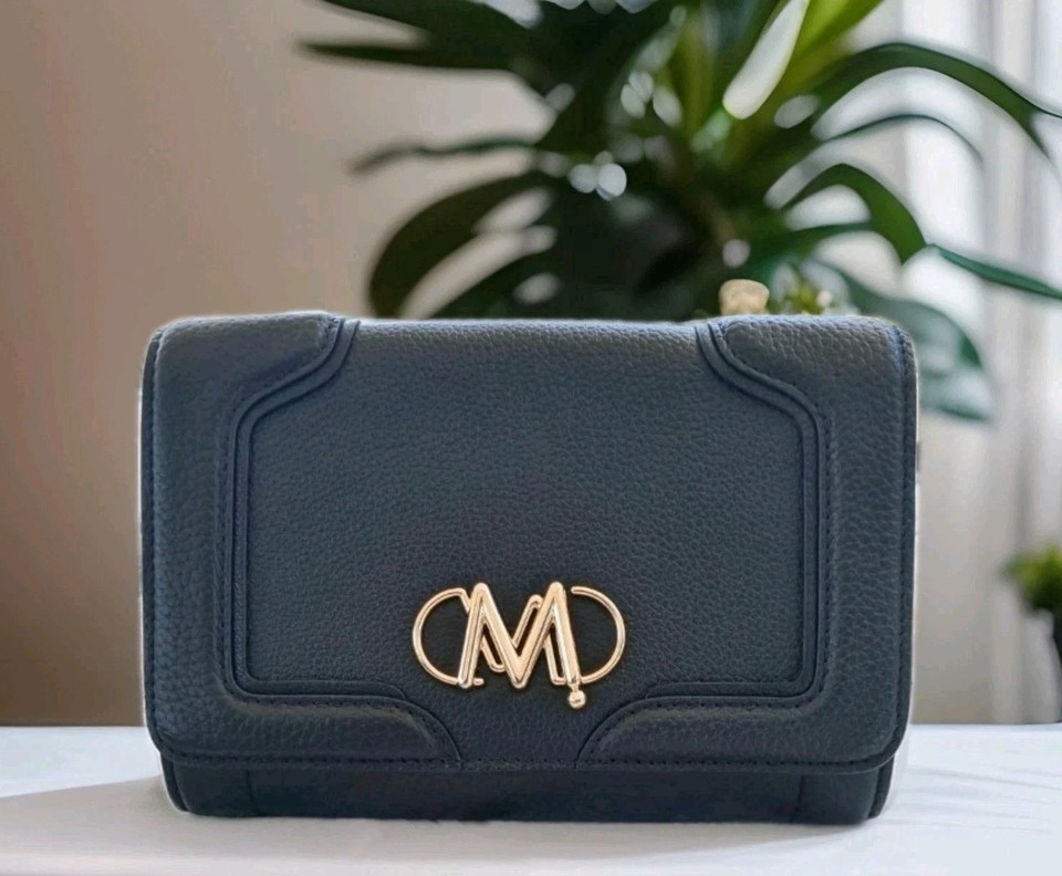 💜UNITE XL Semi Shine Pebble Leather WALLET in Black/LT Gold by MIMCO ...