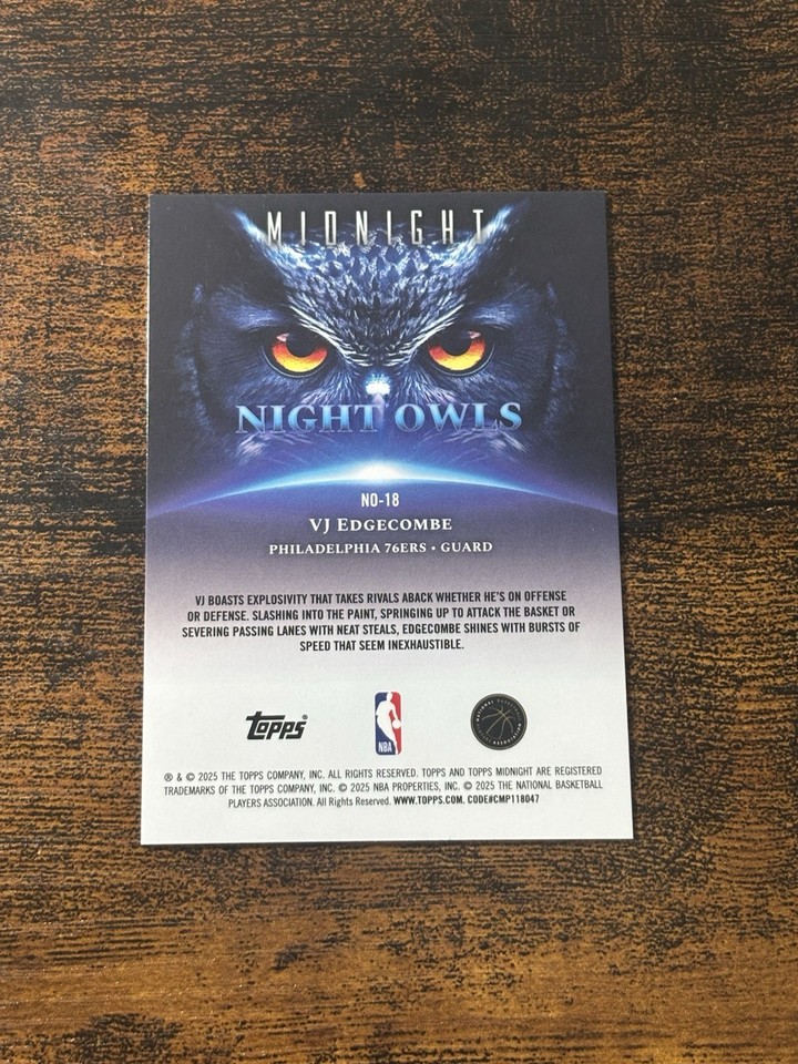 Topps Midnight VJ Edgecombe Rookie Night Owls summer solstice #NO-18 ...