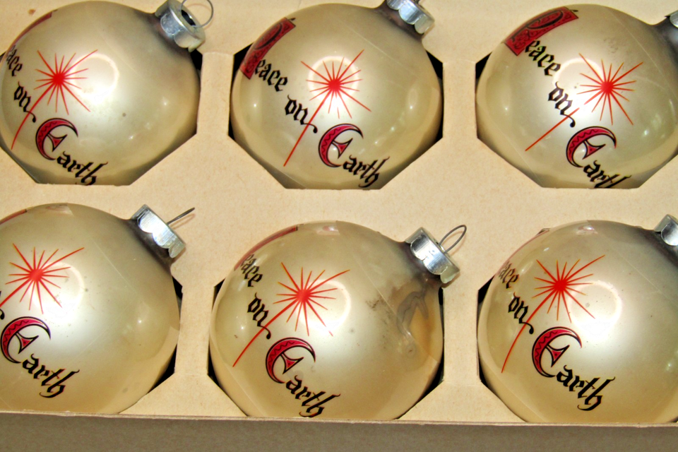 Lot VTG Glass Pictured Film PEACE on EARTH DOVE BALL Christmas ...