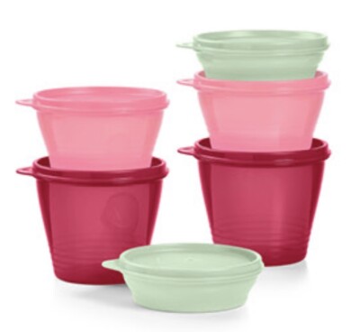 NEW Tupperware Container BOWL Set 6 with Matching Lids PINK and GREEN ...