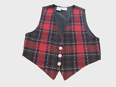 Vtg BENTLEY Vest Sz L Red Black Green Blue Plaid fancy Buttons Front ...