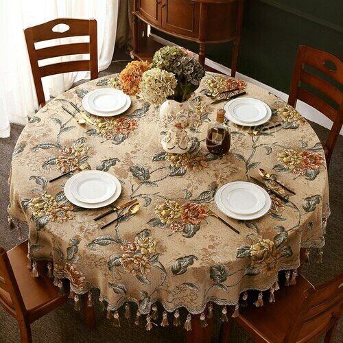 Luxury Round Table Cloth Jacquard Round Table Cover with Tassel ...