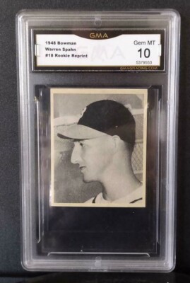 1948 Bowman Warren Spahn Rookie Card RC Reprintt #18 GMA 10 Gem Mint | eBay