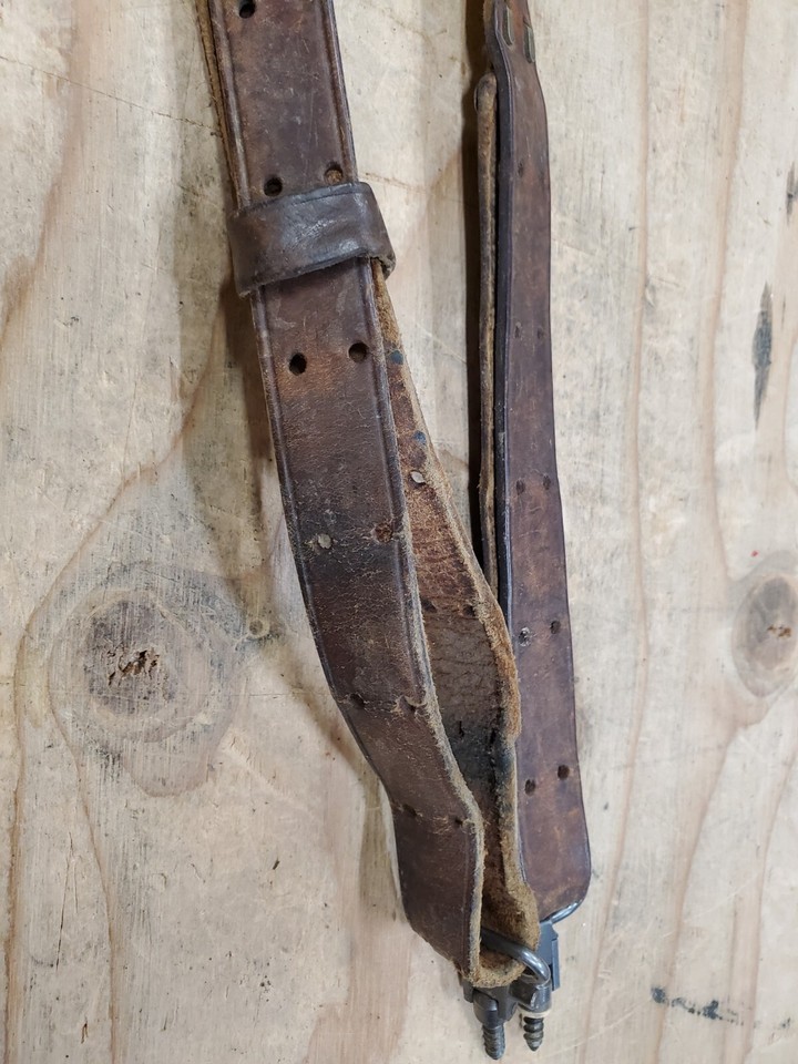 Vintage Military Style 1" wide adjustable Leather Rifle Sling with ...