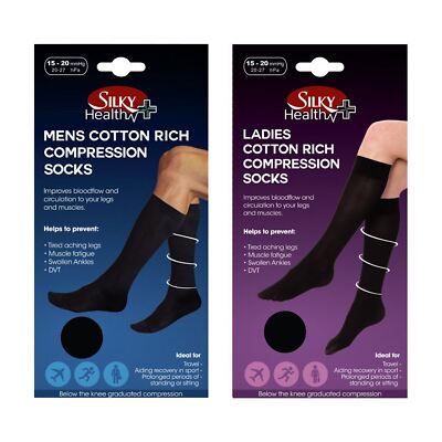 Silky Compression Socks Mens Ladies Cotton Graduated Compressive Flight ...