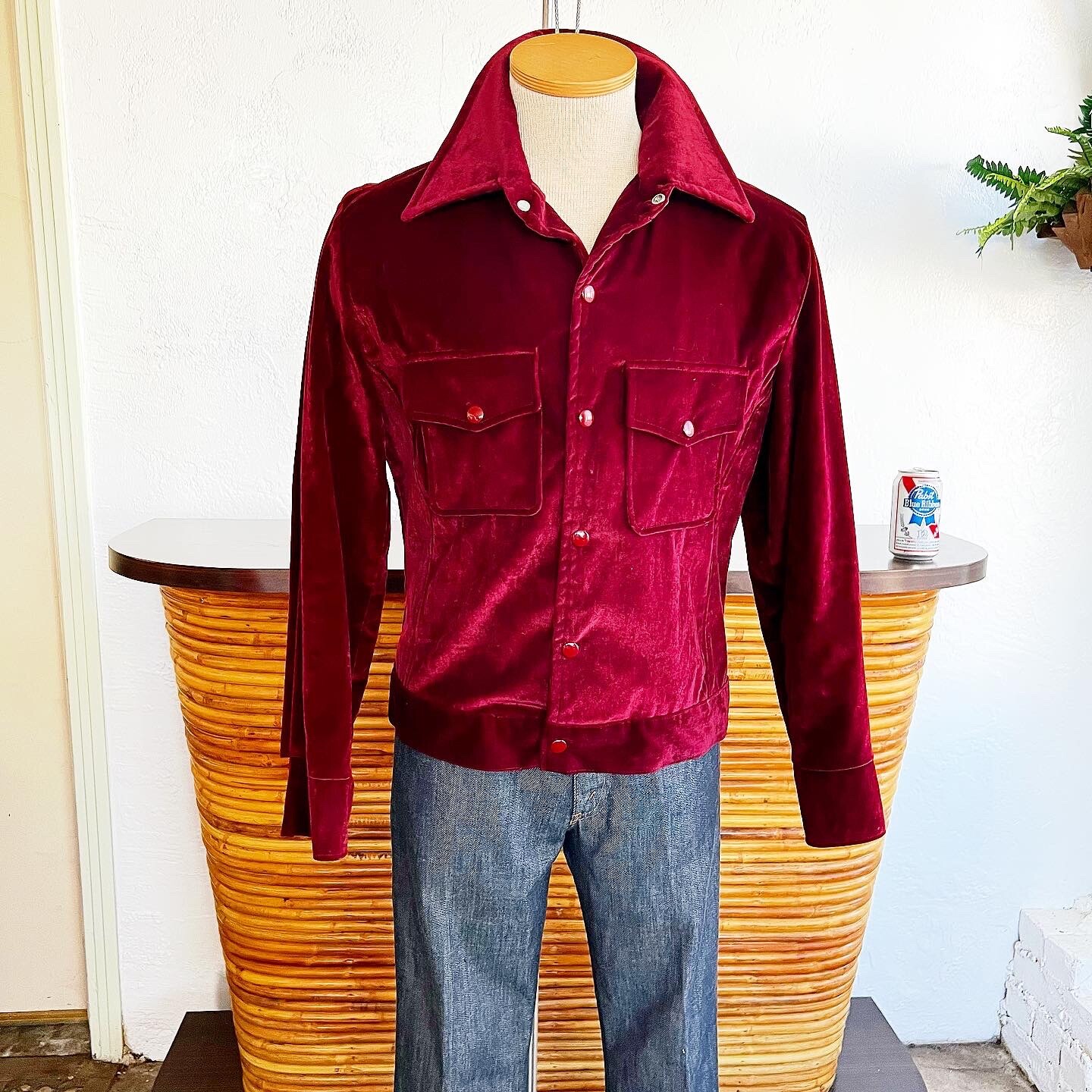 BURGUNDY MAROON Cotton VELVET 70’s 70s Men’s Vintage … - Gem