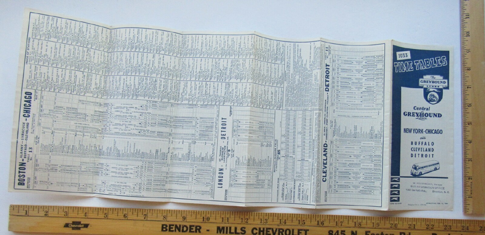 Central Greyhound Bus Lines Timetable 1944 New York- Chicago via ...
