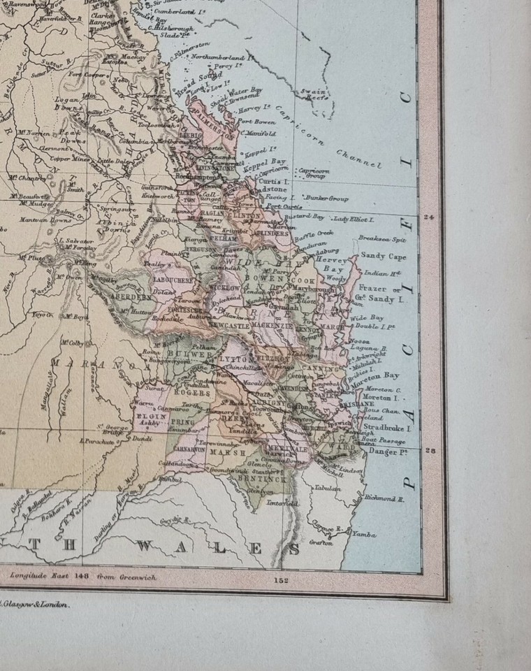 1878 ANTIQUE MAP AUSTRALIA QUEENSLAND CAPE YORK PENINSULA BULWER ...