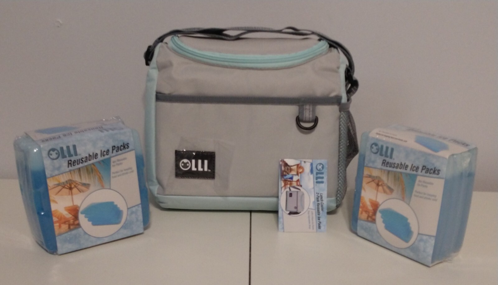 Insulated Lunch Cooler with 8 Ice Packs by Olli - Teal & Gray Adj strap ...