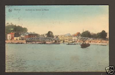 NAMUR : Bateau au Confluent de Sambre & Meuse en 1921 / voyagée avec ...