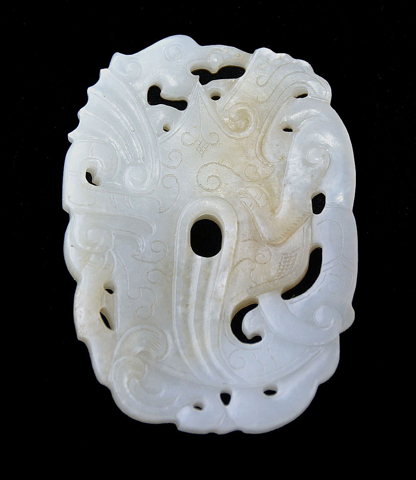 Superb Chinese Carved Nephrite Dragon Hetian White Jade Curved Plaque ...