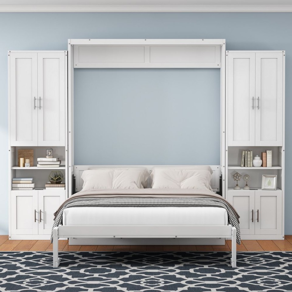 Queen/Full Murphy Wall Bed Frame Foldable Platform Bed w/Combo Or Side ...
