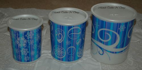 TUPPERWARE CHRISTMAS CANISTER SET OF 3 TALL BAUBLES PEARL SNOWFLAKES ...