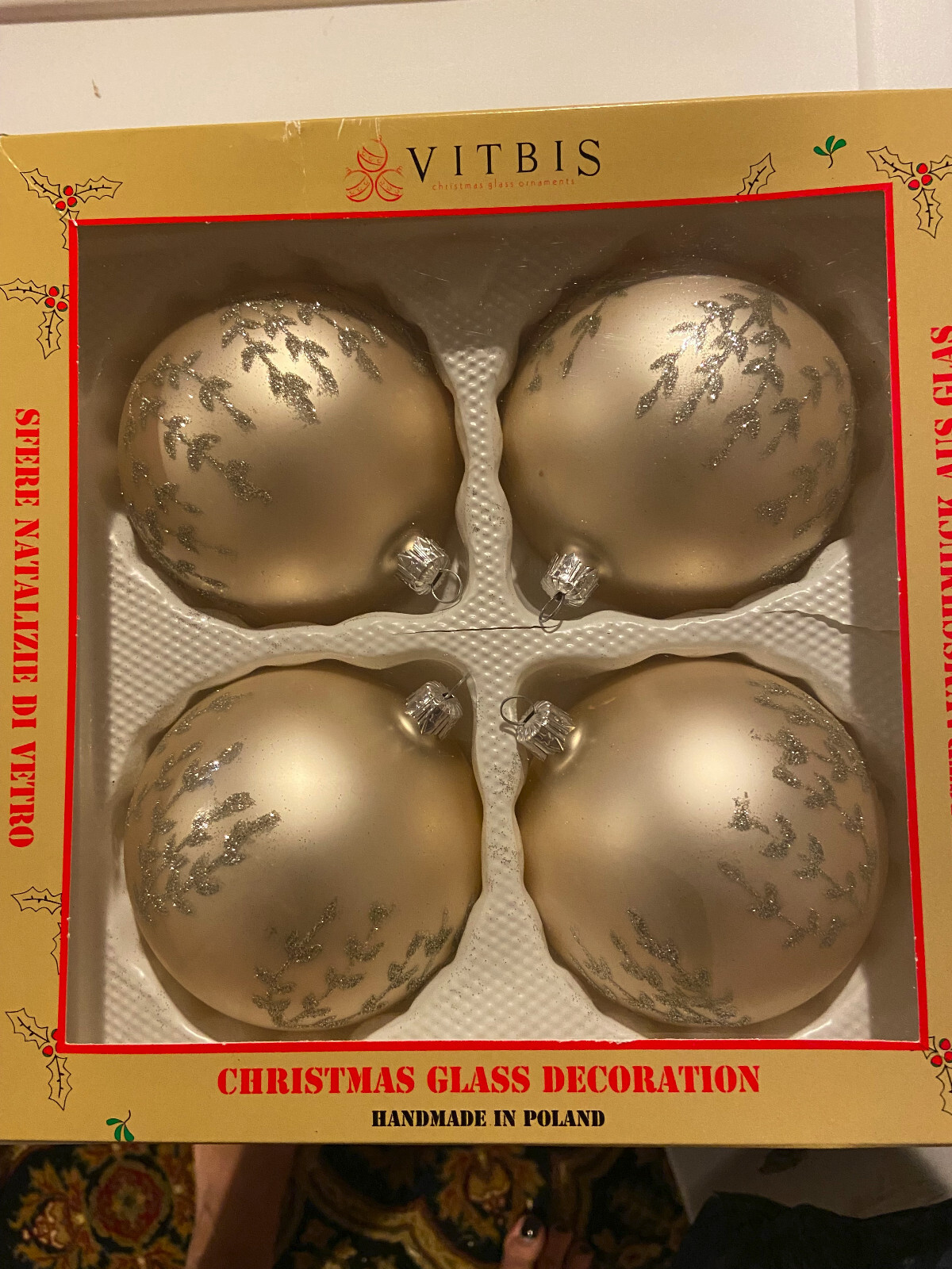 4 VITBIS Glitter Design Glass Ball Holiday Tree Ornaments 3.5" | eBay