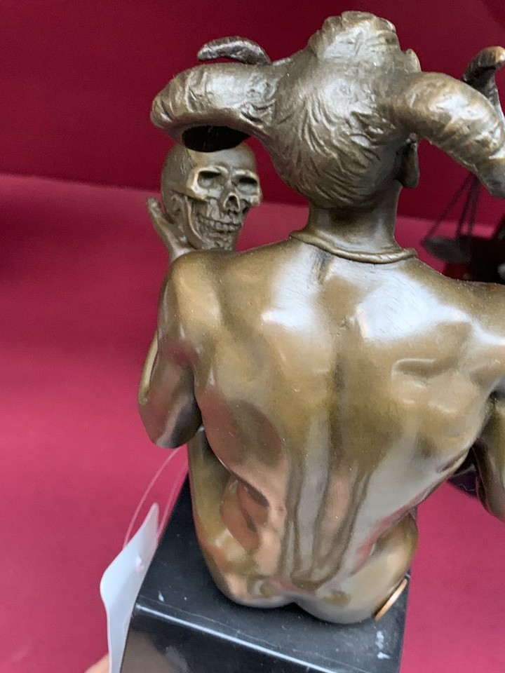 Bronze Devil Sculpture Statue Satyr Skull Mori Marble Deco Gothic SATAN ...