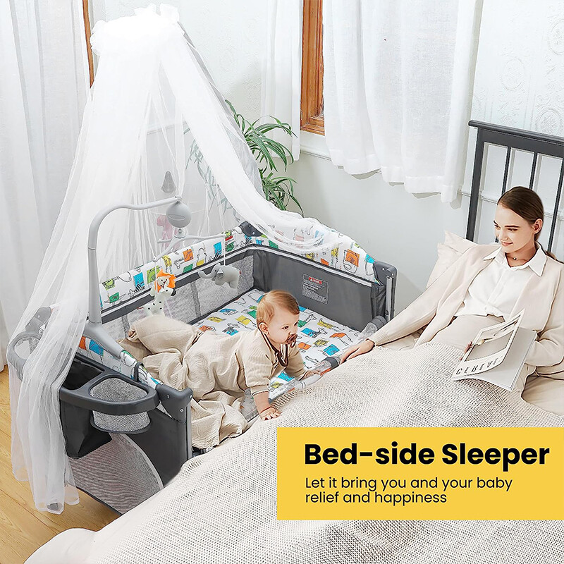 5 in 1 Baby Bassinet Bedside Sleeper w/ Mosquito Net Portable Crib for ...
