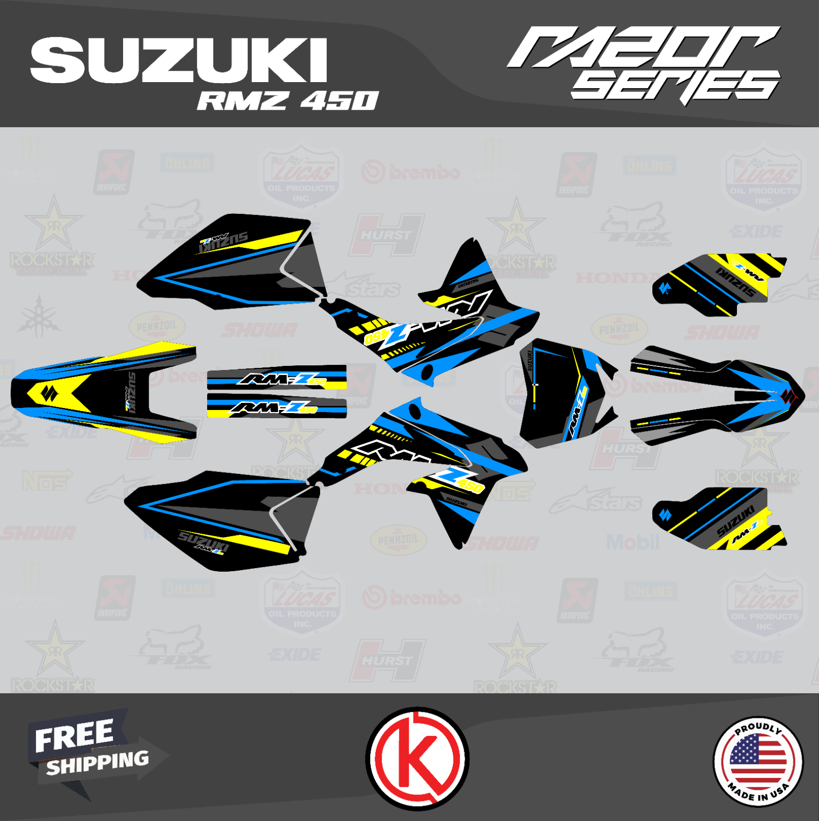 Graphics Kit for Suzuki RMZ450 2008-2017 RMZ 450 Razor Series - Cyan ...