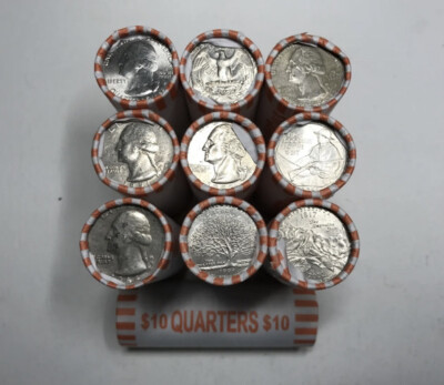 (10) WASHINGTON QUARTER BANK ROLLS- 40 COINS PER ROLL- CIRCULATED ...