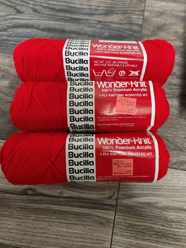 VTG Bucilla Wonder-Knit Yarn Color Red 4 Ply Knitting worsted 3 skeins ...