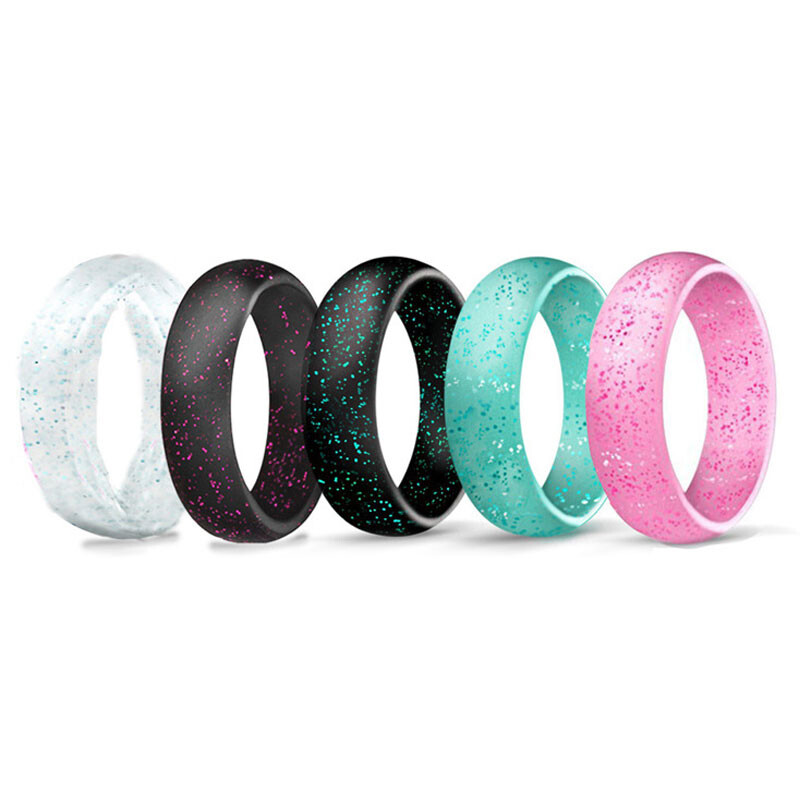 Women Glitter Silicone Rubber Finger Ring Band Wedding Rings Sport Gym ...