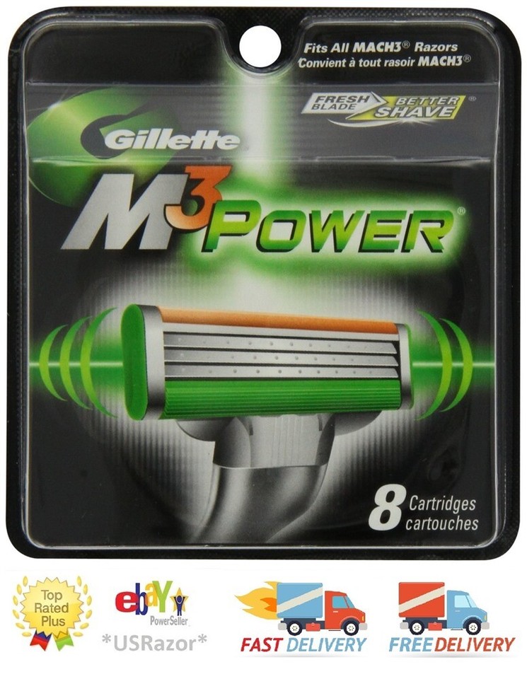 8 Gillette MACH3 M3 Power Razors Blades Cartridges Refills Shaver USA ...