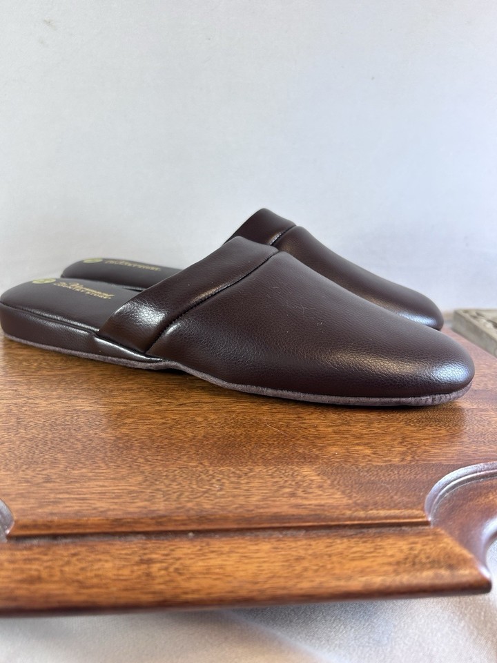 The Vermont Country Store Men's Genuine Leather Scuff Slippers 12 Brown ...