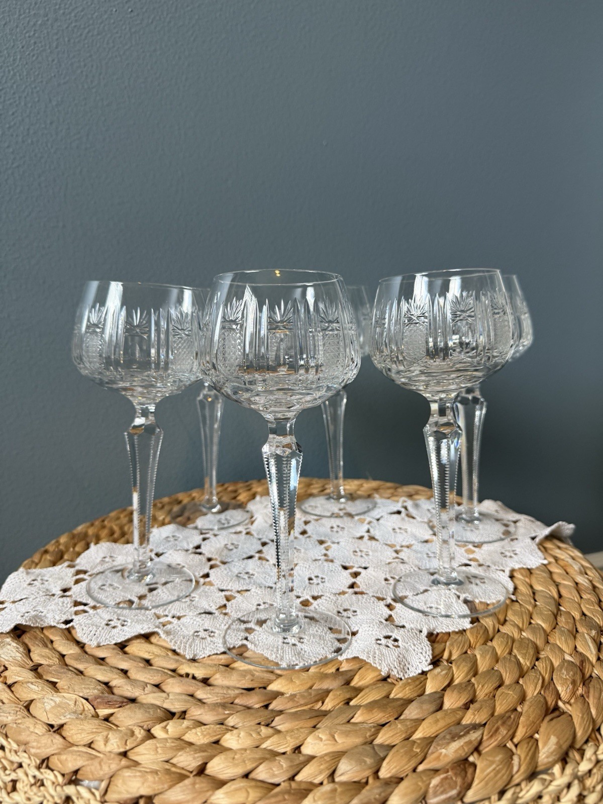 Set of 6 Vintage Cut Crystal Wine Hock Glasses – Zipper Stem – St ...
