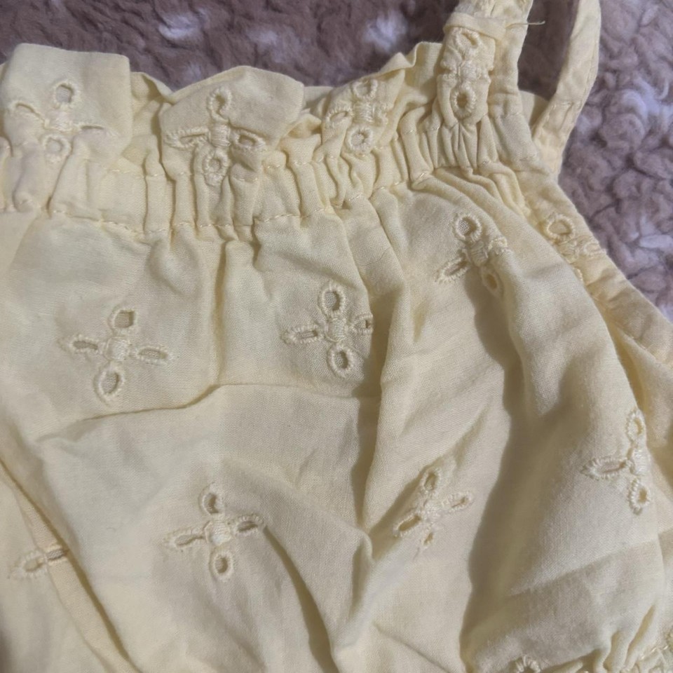 Y2K Dizzy Lizzy Dainty Yellow Floral Eyelet Cropped Babydoll Tank 100% ...