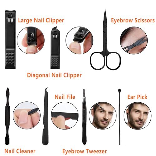 Manicure Set Men Nail Clipper Set Personal Care Nail Small-8Pcs Black ...