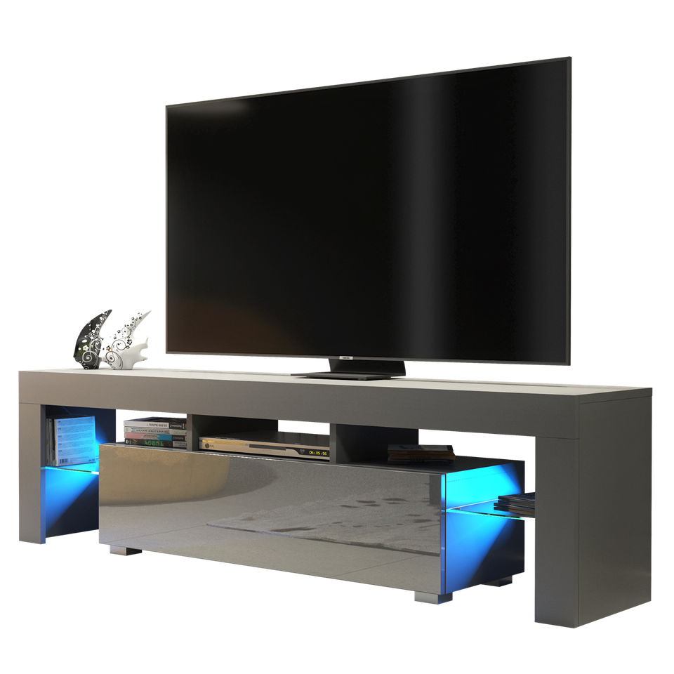 160cm TV Unit | Cabinet TV Stand | High Gloss Doors | Free LED Included ...