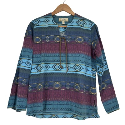 Cabelas M Womens Southwestern Print Blouse VNeck Tie Long Sleeve ...