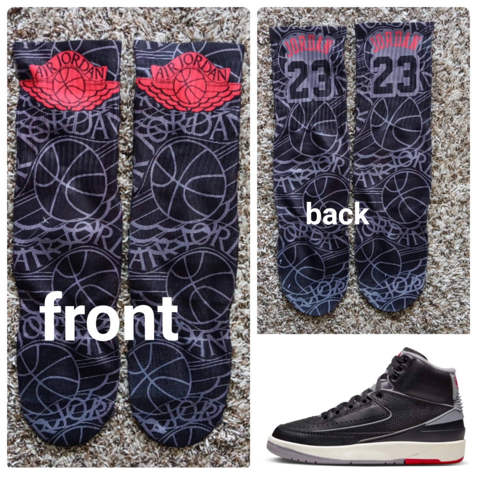Jordan 2 Black Cement Socks | eBay
