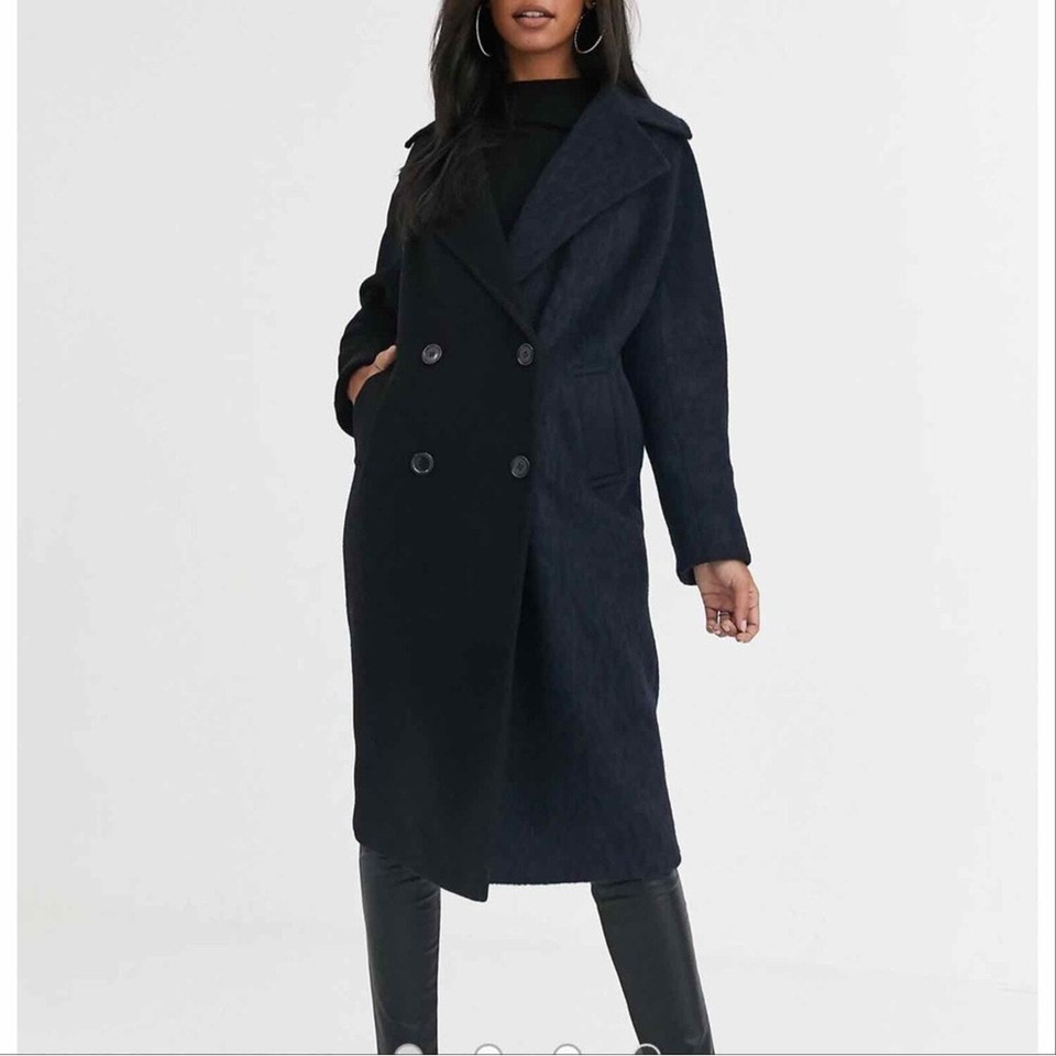 Helene Berman Double Breasted Contrast Animal Print Coat Wool Blend ...