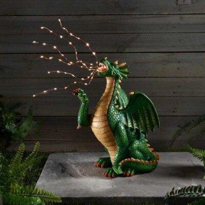 Solar Dragon Garden Ornament Light Up Warm White Led Statue Outdoor ...