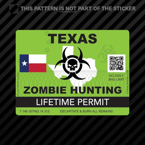 Zombie Texas State Hunting Permit Sticker Self Adhesive Vinyl TX | eBay