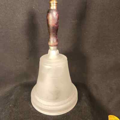 Large Vintage Frosted Glass Bell with Wooden and Brass Handle | eBay