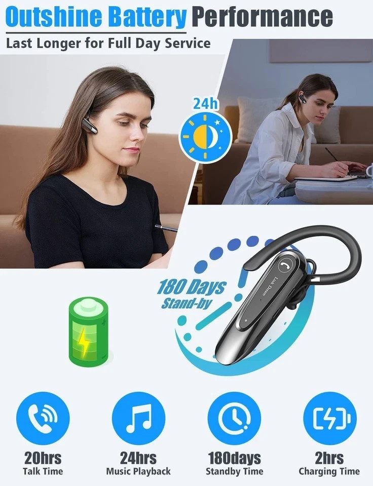Link Dream Bluetooth 8.0 Headset Trucker Earpiece Noise Cancelling ...