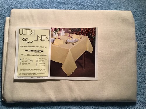 Vintage Celanese Fortrel Linen Blend Oval Tablecloth 52” x 70” Beige | eBay
