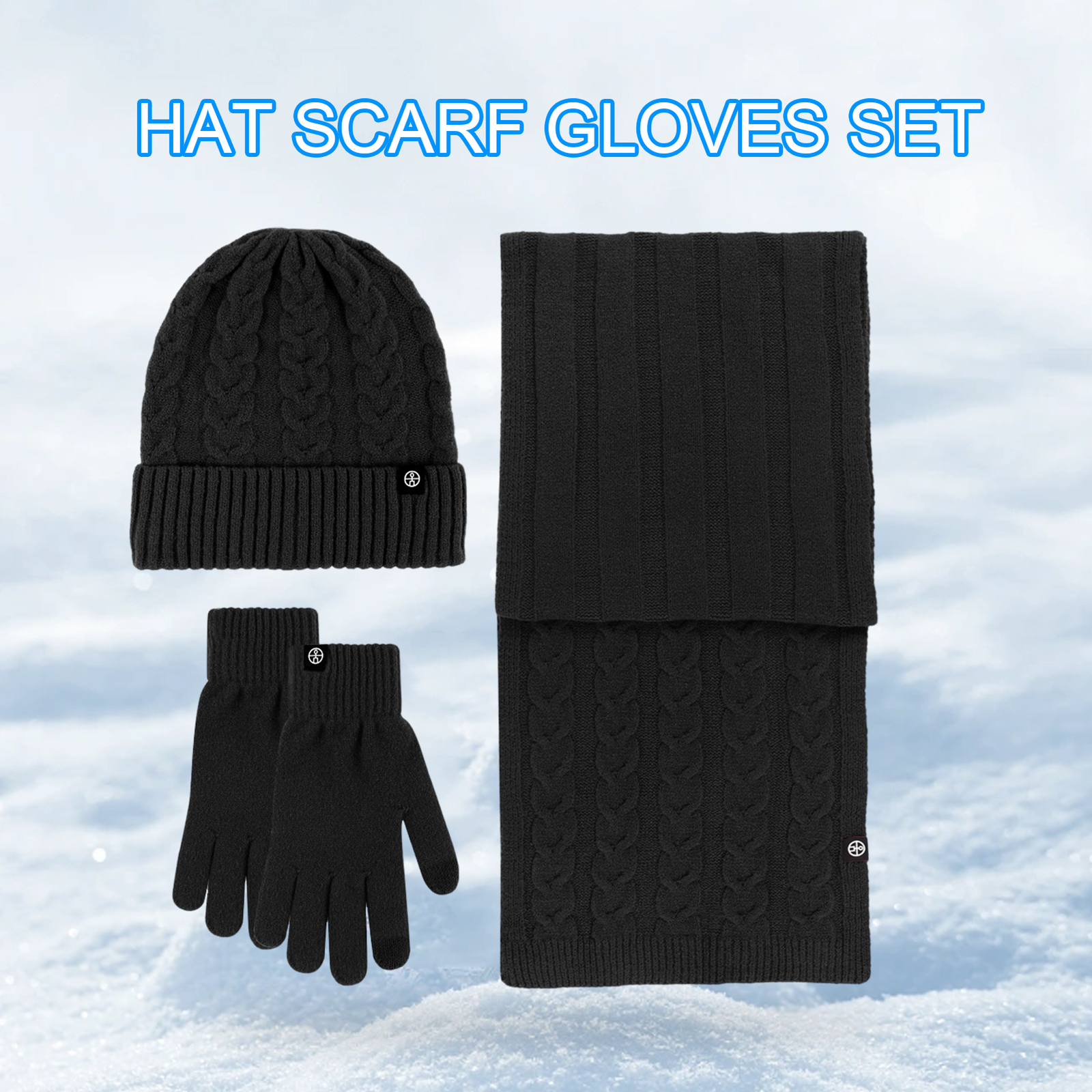 Hand Knitted Winter Accessories Thick Knit Scarf Mittens Hat Set Beanie ...