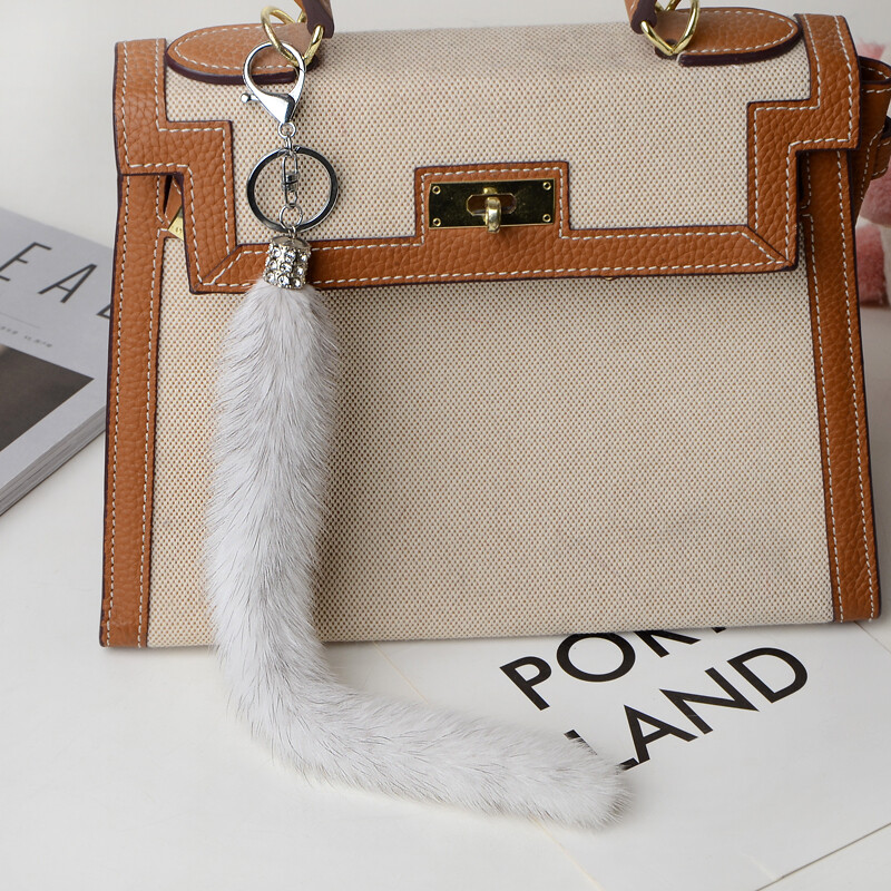 10"-12" Real Mink Fur Tail Keychain Purse Bag Keyring Furry Pendant ...