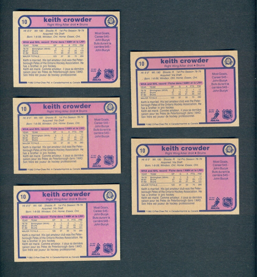 1982-83 O-Pee-Chee #10 Keith Crowder RC Rookie 5 Card Lot NM-Mint ...