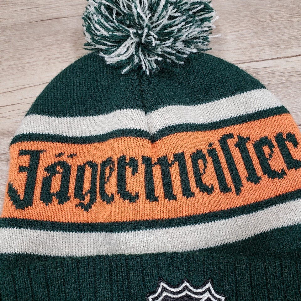 Jagermeister NHL Beanie Knit Cap Hat Green Orange Pom Cuff Stretch | eBay