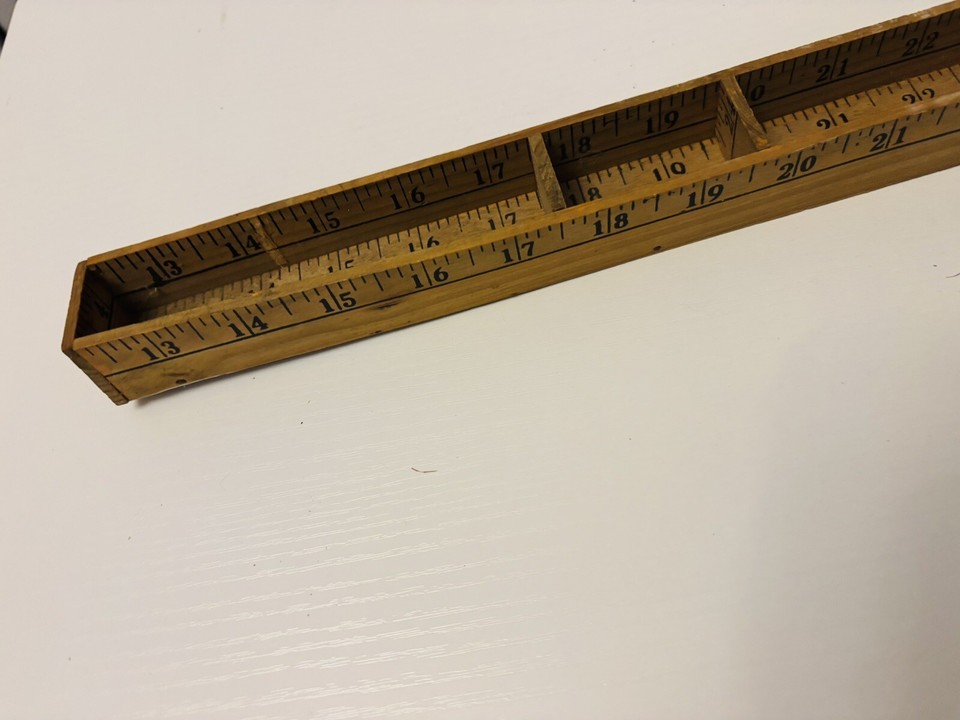 Vtg Folk Art Handcrafted Yardstick Ruler Shadow Box Miniature Shelf ...