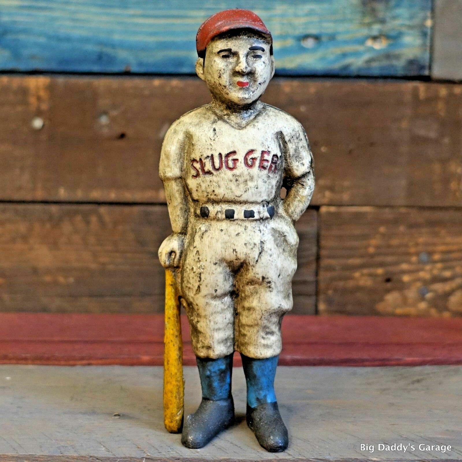 Baseball Boy Cast Iron Bank With Painted Antique Vintage Finish Decor ...