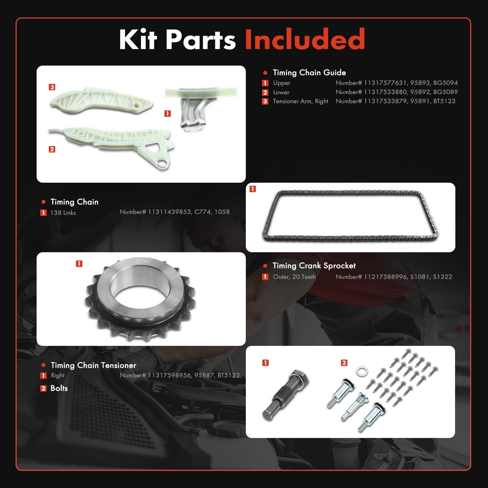 6x Engine Timing Chain Kit for Mini R56 R57 R60 R61 Cooper L4 1.6L DOHC ...