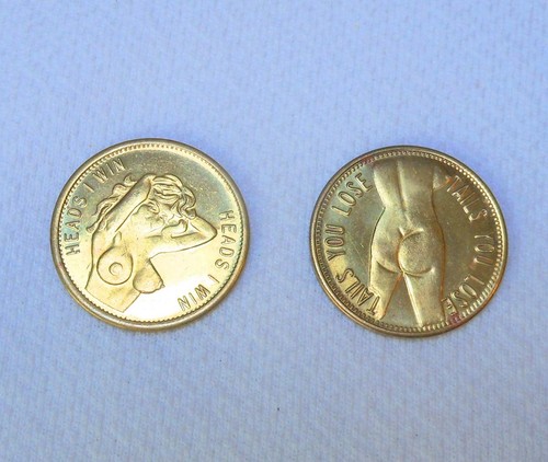 Vintage Nude Buxom Woman Gold Tone Flip Coin - Heads I Win/ Tails You ...