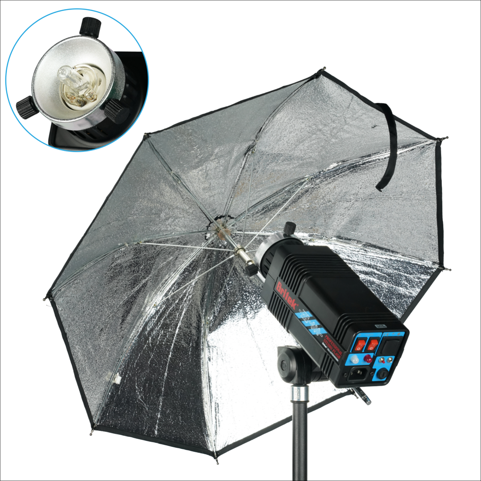 168W Monolight Strobe Flash with Modeling Lamp and 24" Black/Silver ...