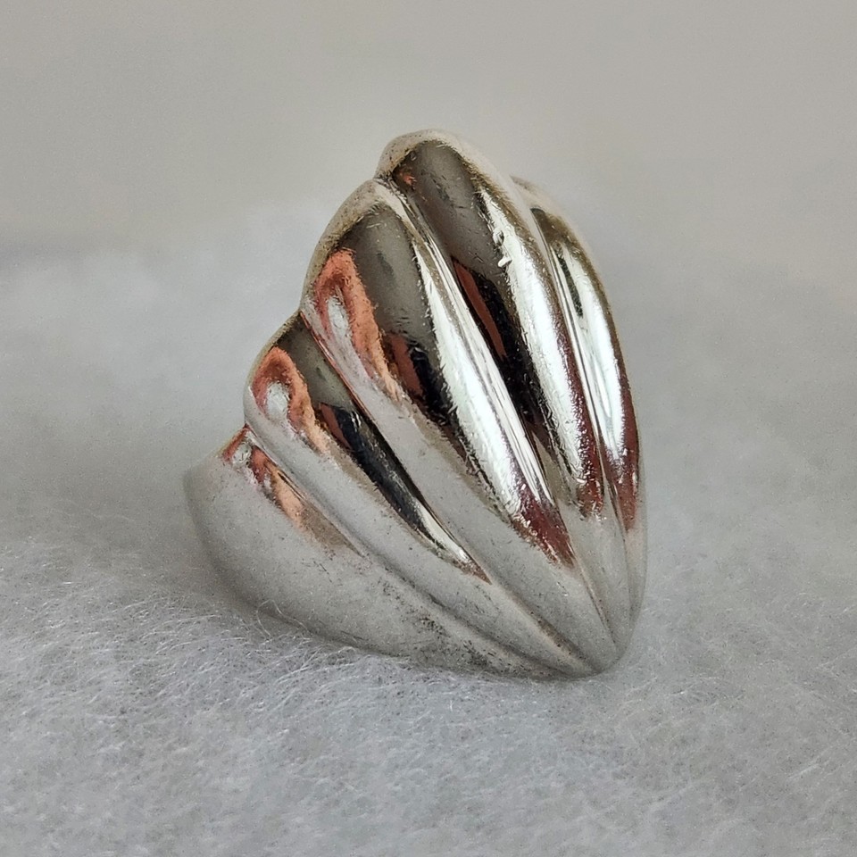Heavy Chunky Statement 925 Sterling Silver Shell Design Ring Size 6 17g ...
