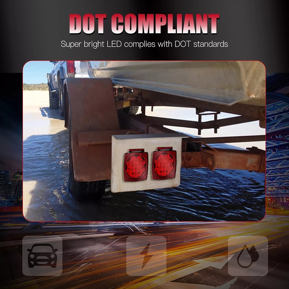 1 Pair Rear LED Submersible Square Trailer Tail Lights Kit Boat Truck ...